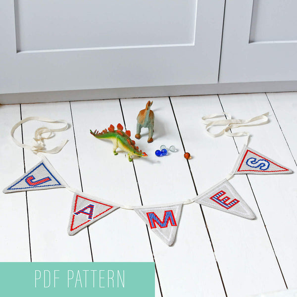 Red, white and blue alphabet bunting PDF patterns